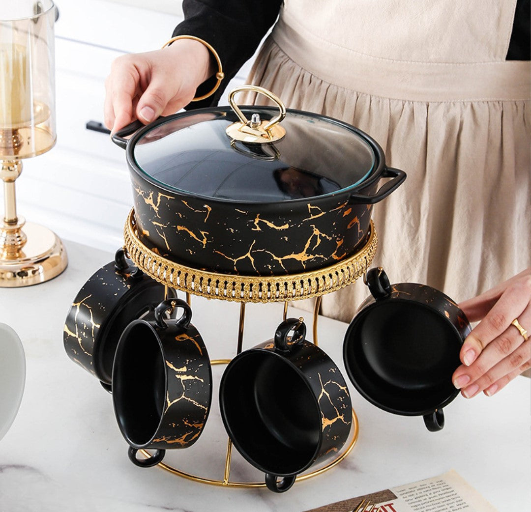 Ceramic Soup Pot and Bowl Set with Stand