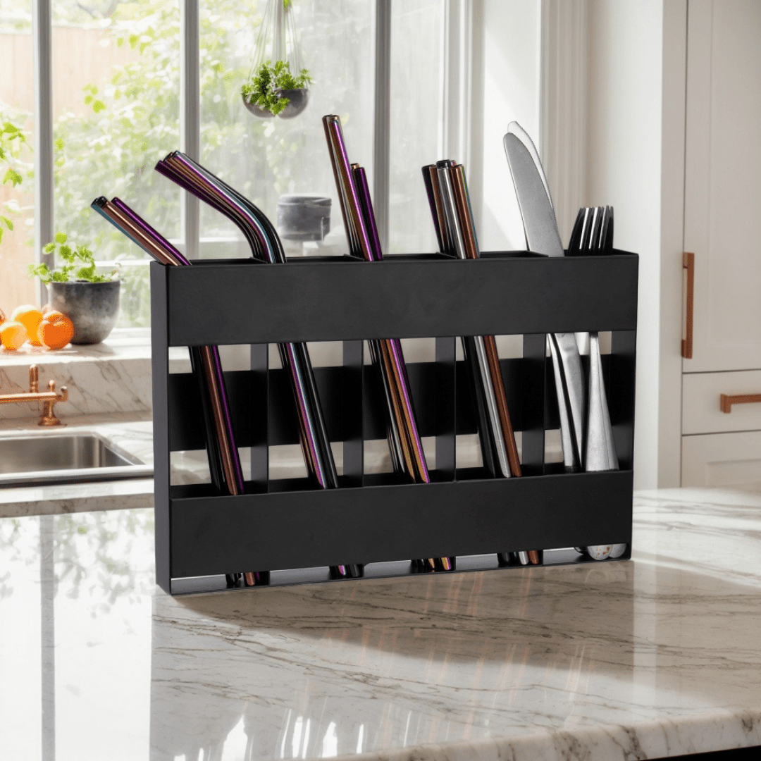 Multi-Purpose 5-Compartment Magnetic Utensil Organizer Rack (25cm)