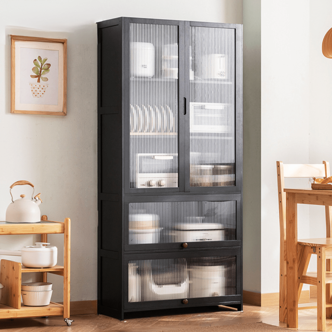 Multipurpose Bamboo Wood Kitchen Storage Rack(Black-80cm)