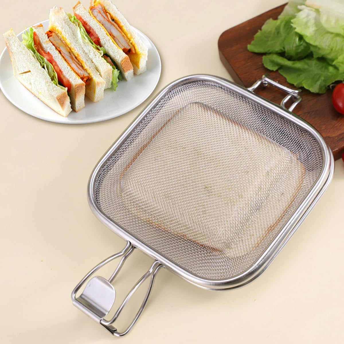 Stainless Steel Sandwich Grilling Net with Clamp