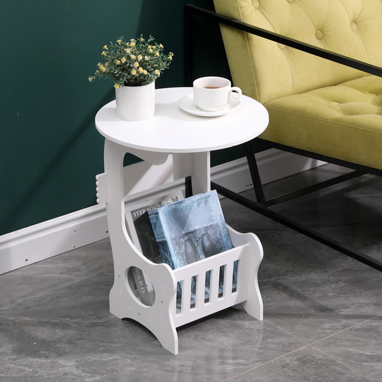 European Style White Round Side Table for Living Room