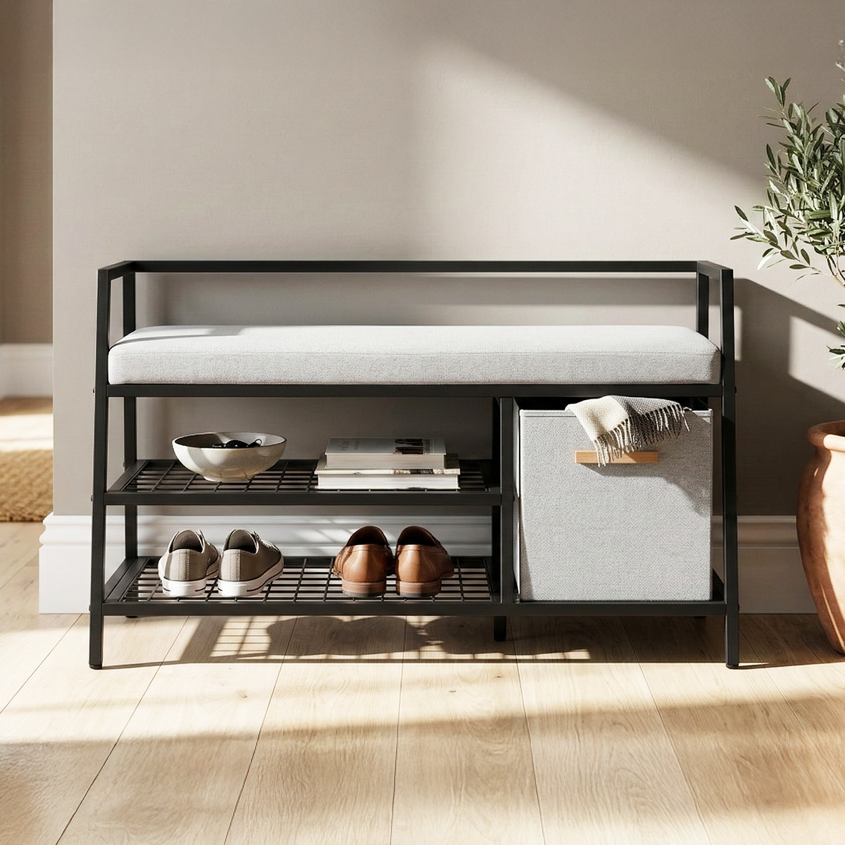 3-in-1 Entryway Shoe Storage Bench with Cushion Seat